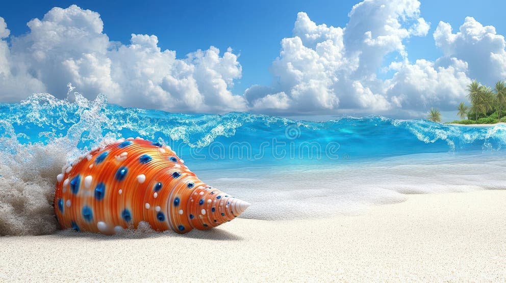 Seashell on Tropical Beach stock photo. Image of ocean - 389883592