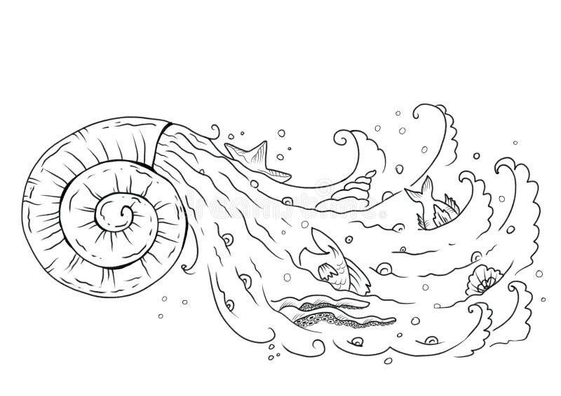 Seashell and Underwater Life Stock Illustration - Illustration of ...