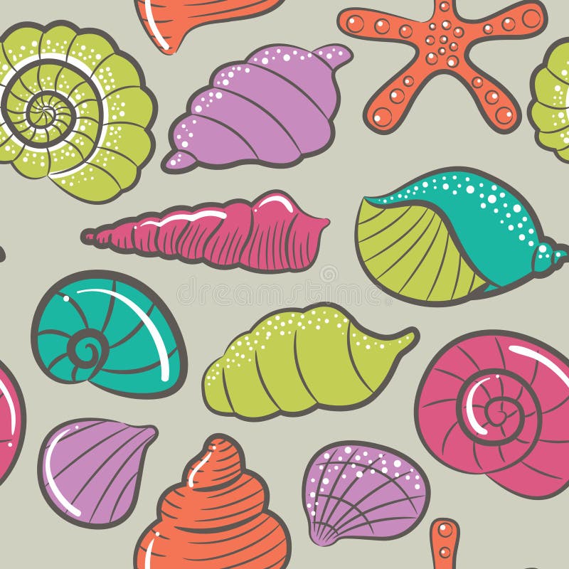 Seashell Vector Seamless Pattern Stock Vector - Illustration of shiny ...