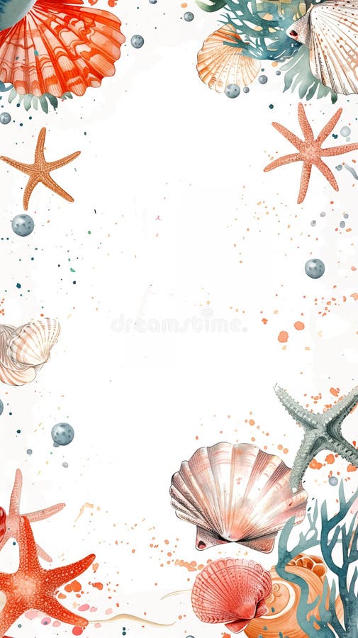 Abstract Starfish and Shell Frame with Copy Space and Dynamic Sea ...