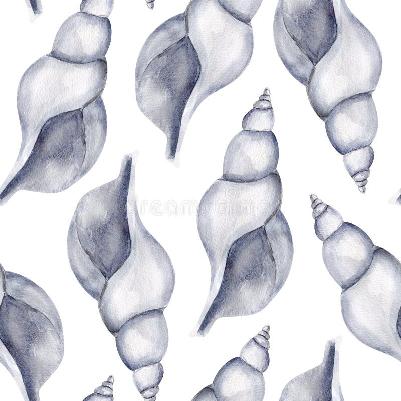 Seashell Blue Watercolor Seamless Pattern Stock Photo - Image of light ...
