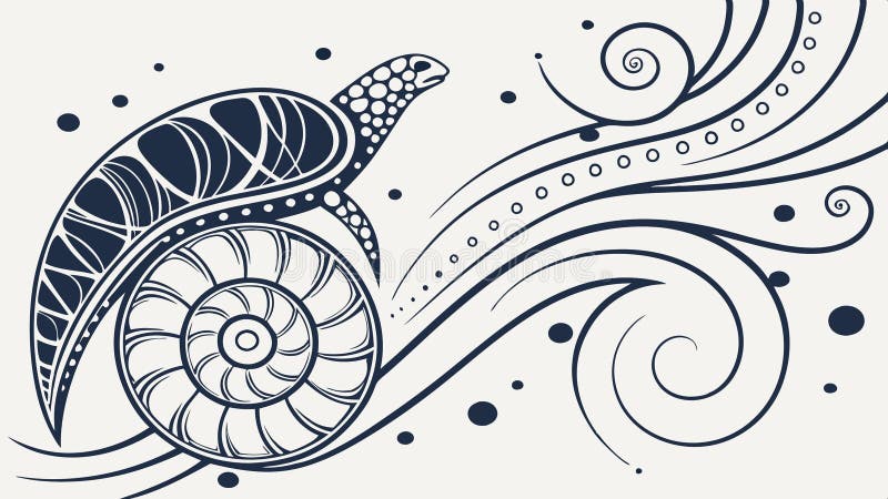 Seashell and Wave Design, Ocean Theme, Marine Life, Nautical Element ...