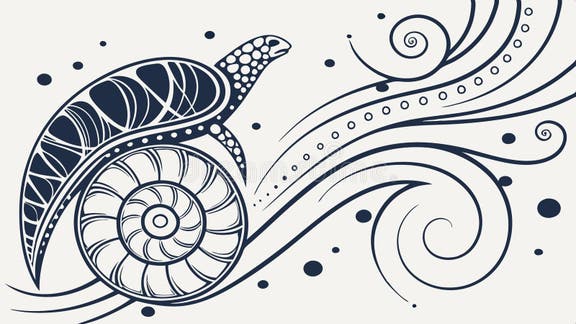 Seashell and Wave Design, Ocean Theme, Marine Life, Nautical Element ...