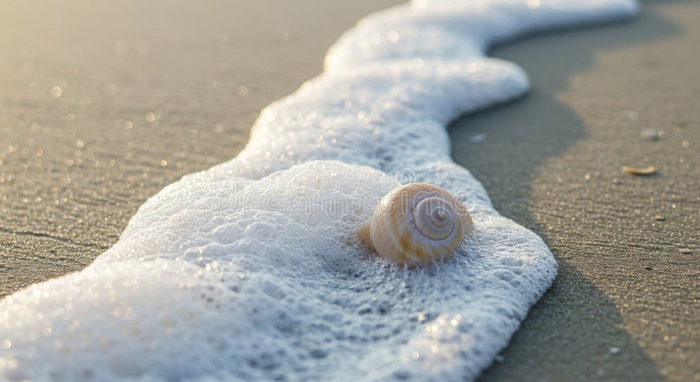 Seashell and Wave Foam on Sandy Beach Stock Illustration - Illustration ...