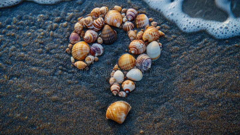 Seashells Arranged As a Question Mark on Sandy Beach. Stock Image ...