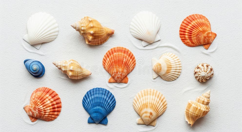 Beach Treasures: a Minimalist Collection of Colorful Seashells on Fine ...