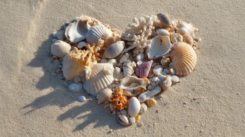 Seashells Arranged in Heart Shape on Sandy Beach Stock Illustration ...