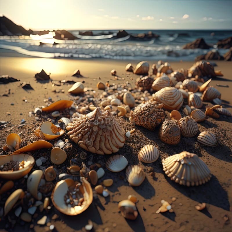 Seashells on the Beach at Sunset. Summer Vacation Concept Stock ...