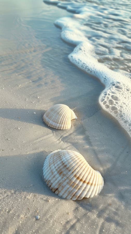 Seashells on the Beach with Waves Stock Photo - Image of scenic, marine ...