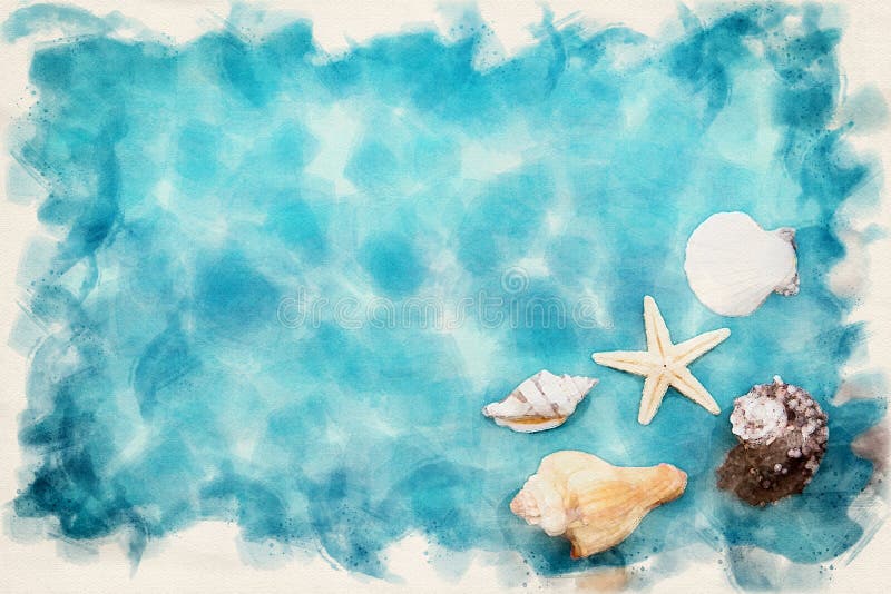 Seashells on Blue Background Stock Illustration - Illustration of shell ...