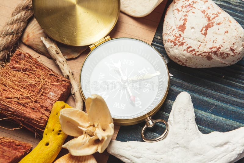 Seashells and Compass. Beautiful Sea Composition with Shells and ...