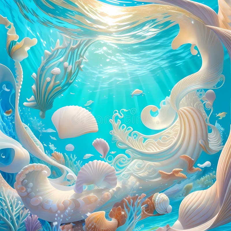 Underwater Composition: White Seashells and Undulating Corals in the ...