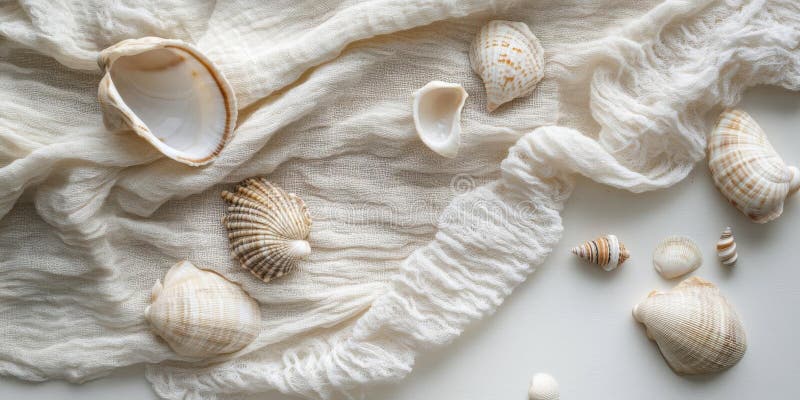 Seashells and Delicate Fabric Create a Coastal Serenity Theme of ...