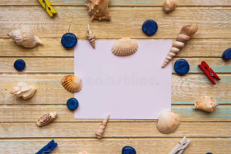 Seashells and Empty Paper for Note Top View Stock Image - Image of ...