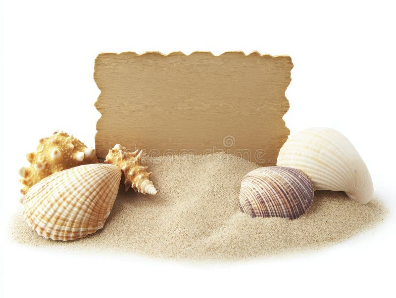 Seashells and Empty Sign on Sandy Beach in a Tranquil Coastal Setting ...