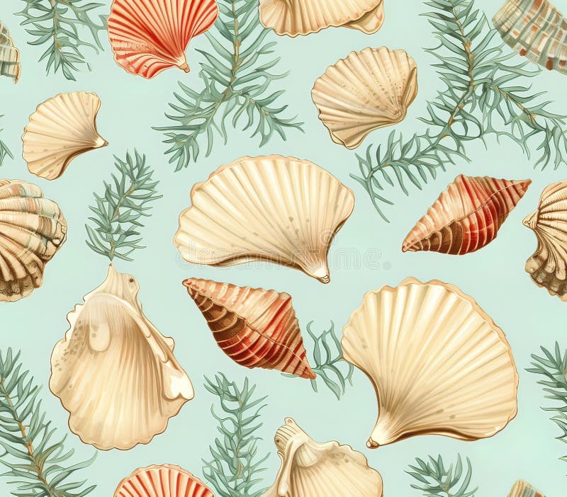 Seashells, Fabric Pattern, Seamless Pattern. Stock Illustration ...