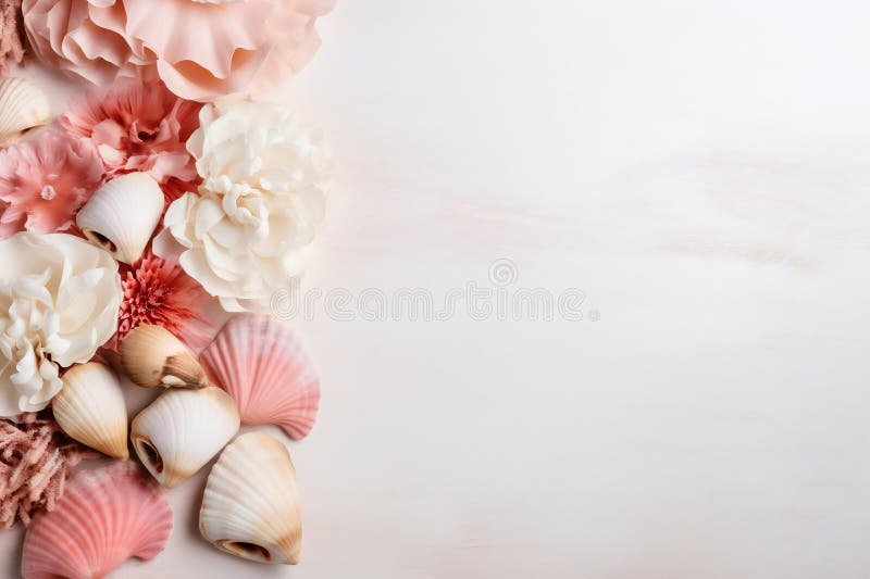 Seashells and Flowers Frame . Empty Space for Romantic Love Story ...