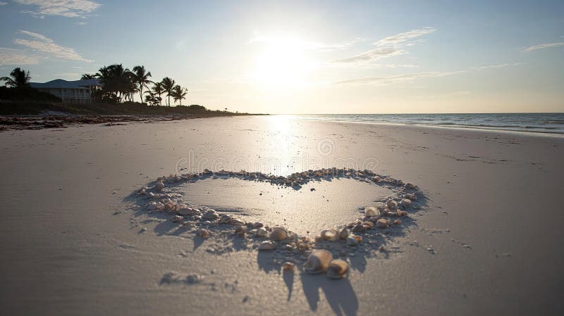 Seashells Heart Sunset Beach Romantic Travel Stock Photos - Free ...