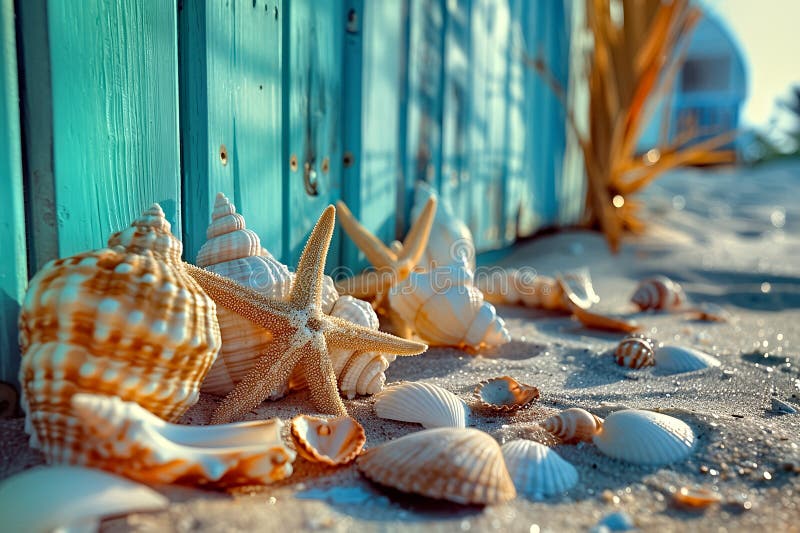 Seashells and Marine Elements Close-up on Beach Sand Stock Illustration ...