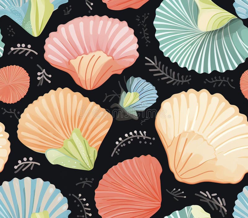 Seashells, Fabric Pattern, Seamless Pattern. Stock Illustration ...
