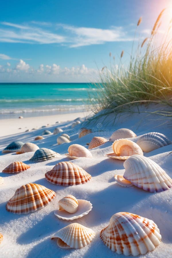 Seashells Over White Sand at Tropical Seashore Stock Image - Image of ...