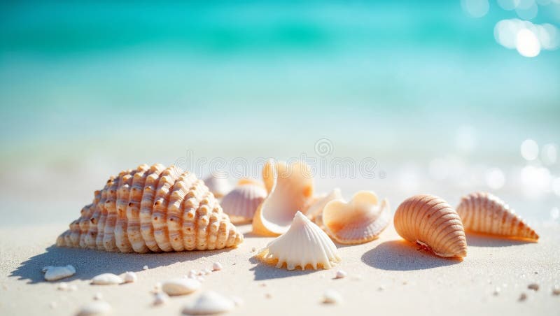 Seashells Over White Sand at Tropical Seashore Stock Image - Image of ...