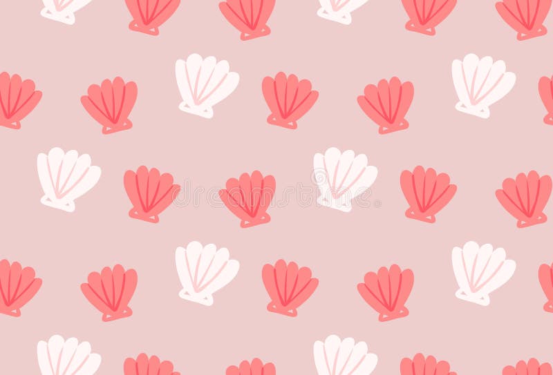 Seashells Pattern, Simple Cute Pink Shells. Summer Vector Background ...