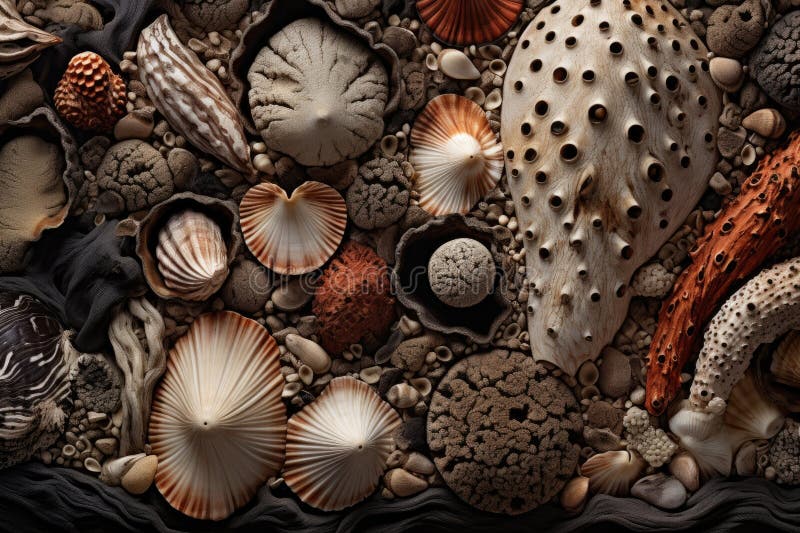 Seashells and Pebbles Background. Close-up, Experience Rich Textures ...