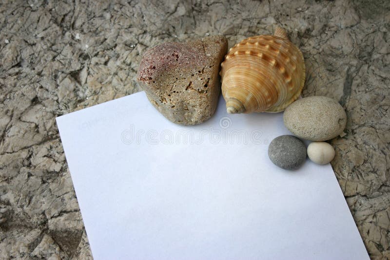 Seashells and Pebbles with Note Paper Stock Photo - Image of note ...