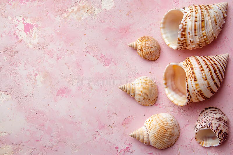 Seashells on Pink Textured Background Summer Vacation or Beach Theme ...