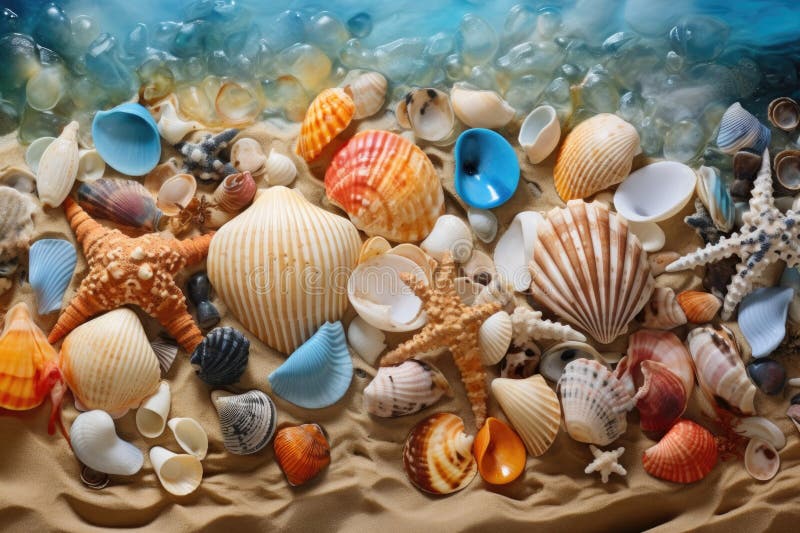 Seashells and Plastic Debris Mixed Together on the Beach Sand Stock ...