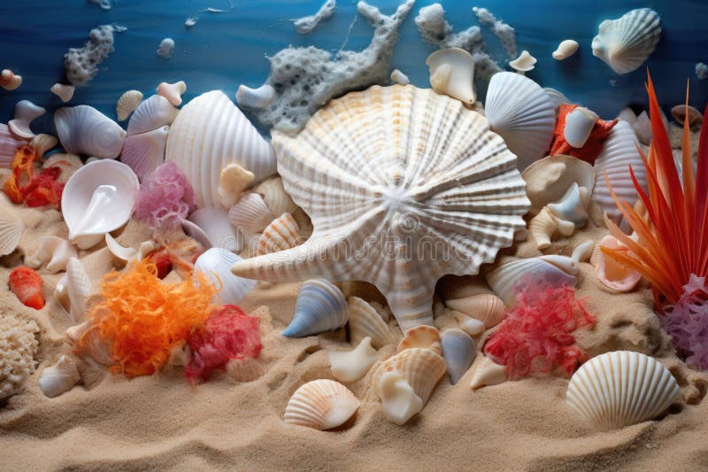 Seashells and Plastic Debris Mixed Together on the Beach Sand Stock ...
