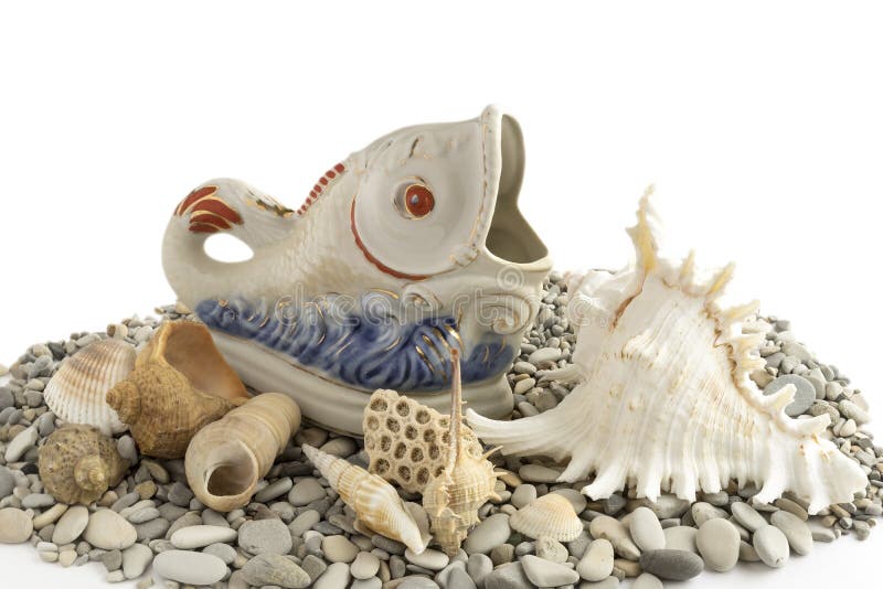 Seashells and Porcelain Fish . Stock Photo - Image of ceramic, figurine ...