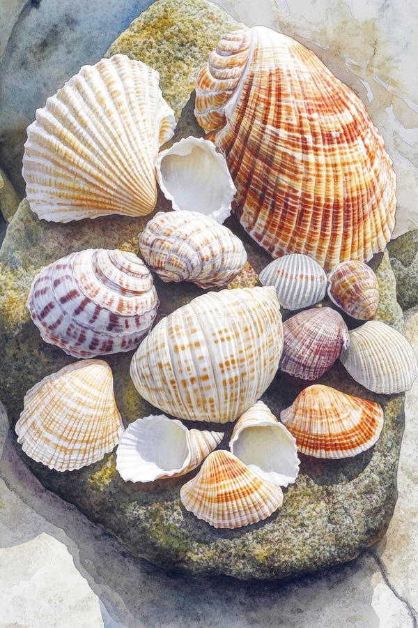 Seashells on Rock stock image. Image of nature, seashells - 372315671