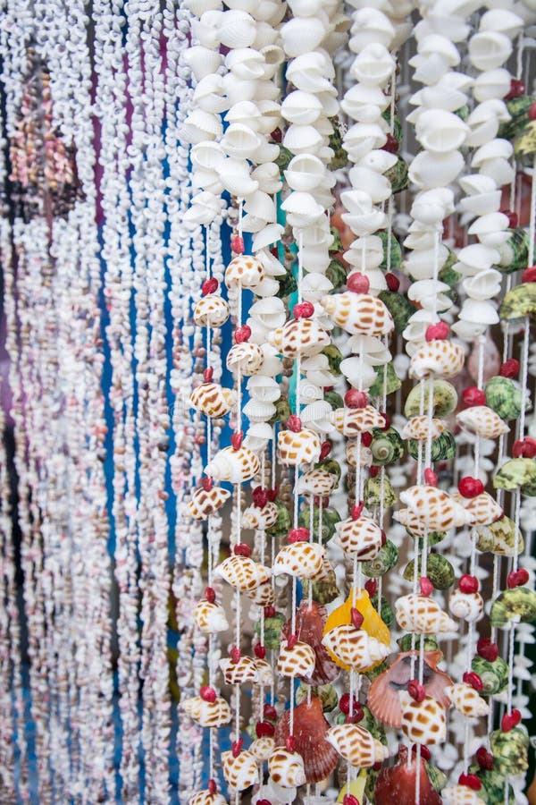 Seashells on Rope Thread for Background Stock Image - Image of craft ...