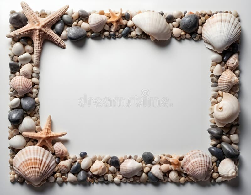 Seashells and Sand Frame on a White Background Stock Illustration ...