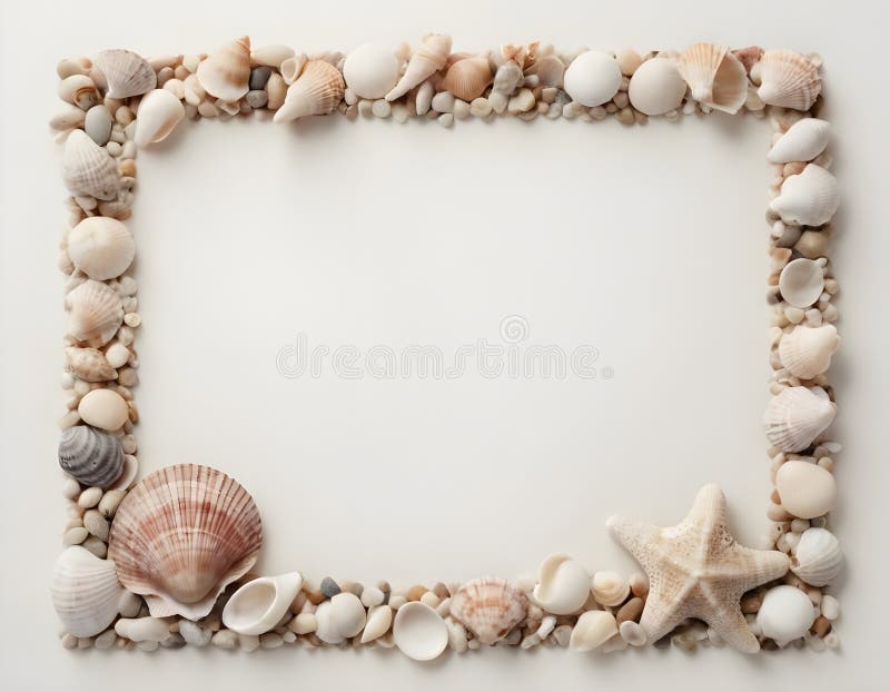 Seashells and Sand Frame on a White Background Stock Illustration ...
