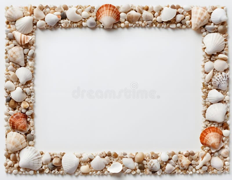 Seashells and Sand Frame on a White Background Stock Illustration ...