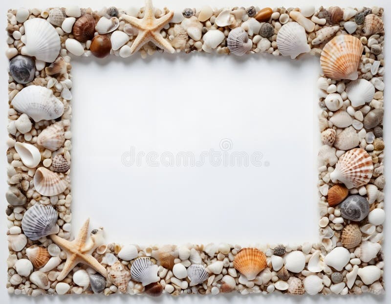 Seashells and Sand Frame on a White Background Stock Illustration ...