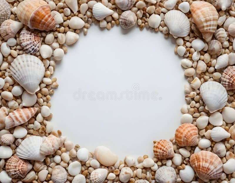 Seashells and Sand Frame on a White Background Stock Illustration ...