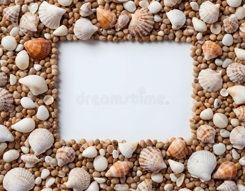 Seashells and Sand Frame on a White Background Stock Illustration ...