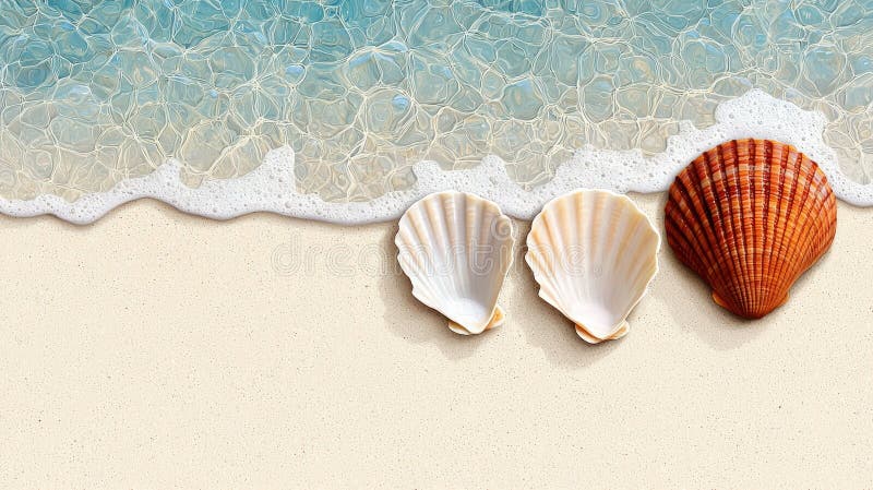 Seashells on a Sandy Beach with Gentle Ocean Waves in the Background ...