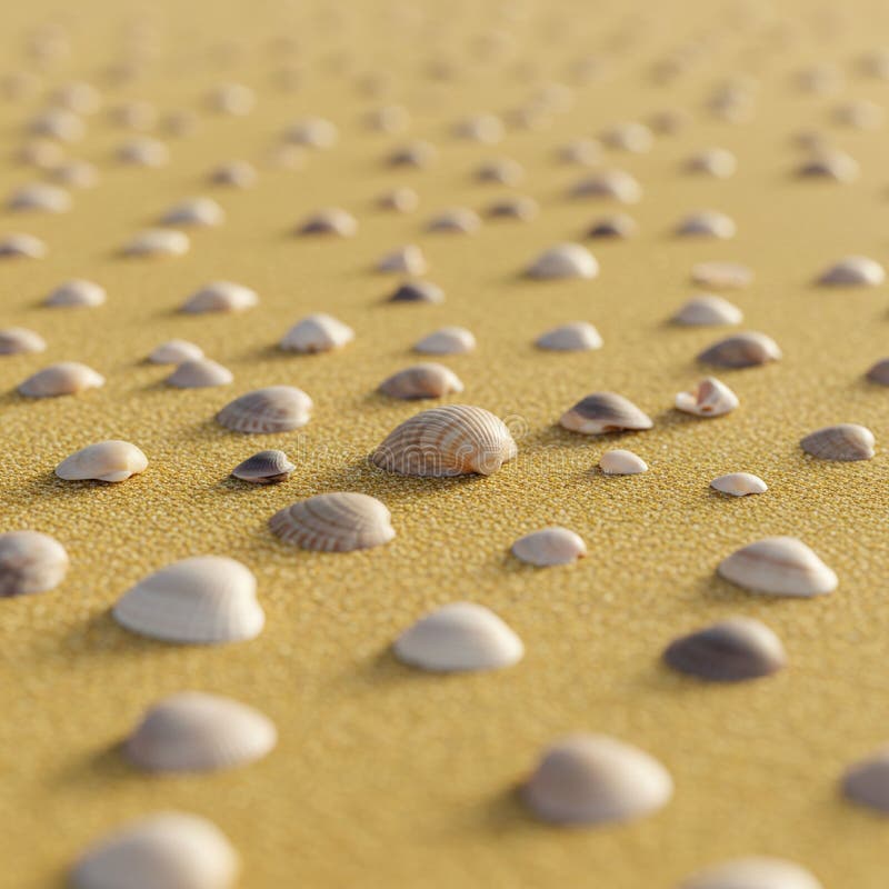 Seashells Scattered Across a Sandy Surface in a Pattern, Featuring a ...