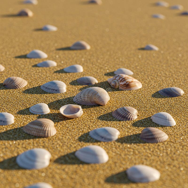 Seashells Scattered on Golden Sand, Creating a Textured Pattern. the ...