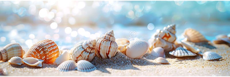 Seashells Scattered on Sandy Beach Stock Photo - Image of beauty, coast ...