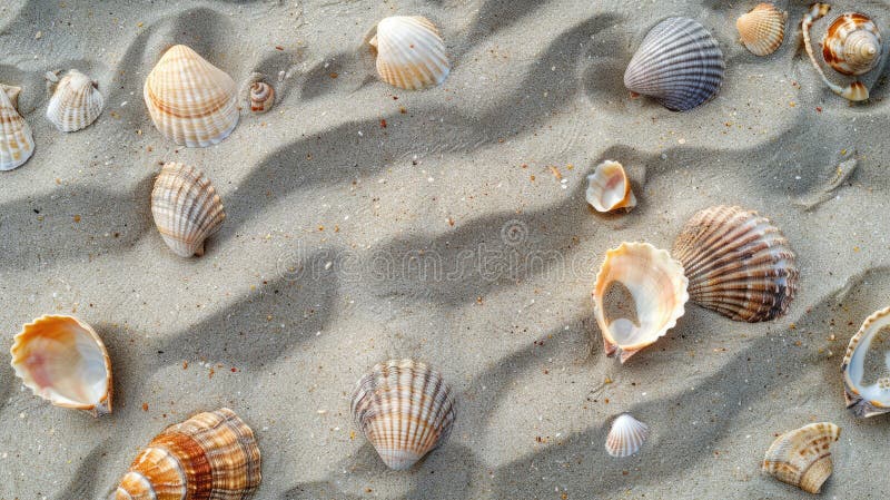 Seashells Scattered on Sandy Beach, Creating a Beautiful Natural ...