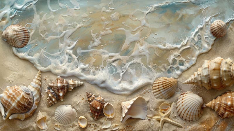 Seashells Scattered on Sandy Beach, Creating a Beautiful Natural ...
