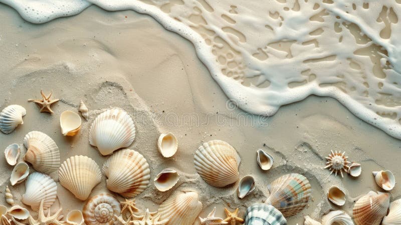 Seashells Scattered on Sandy Beach, Creating a Beautiful Natural ...