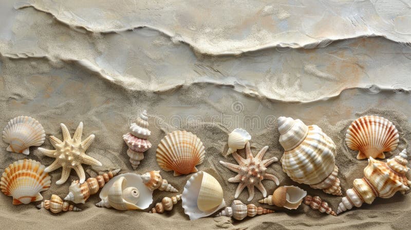 Seashells Scattered on Sandy Beach, Creating a Beautiful Natural ...