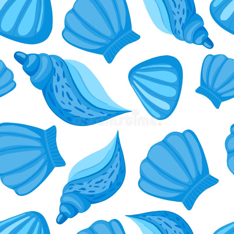 Blue Seashells Seamless Pattern. Underwater Backdrop Stock Illustration ...